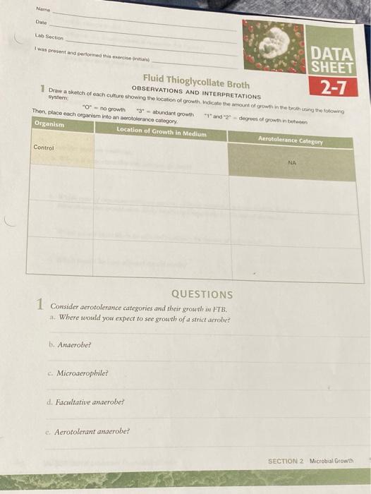 Solved Name Date Lab Section DATA I was present and | Chegg.com
