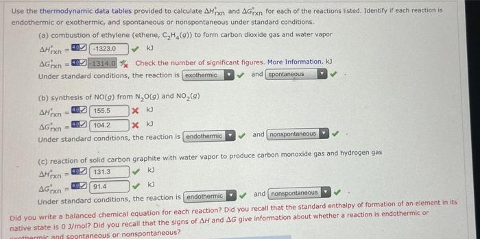 Solved Use the thermodynamic data tables provided to | Chegg.com