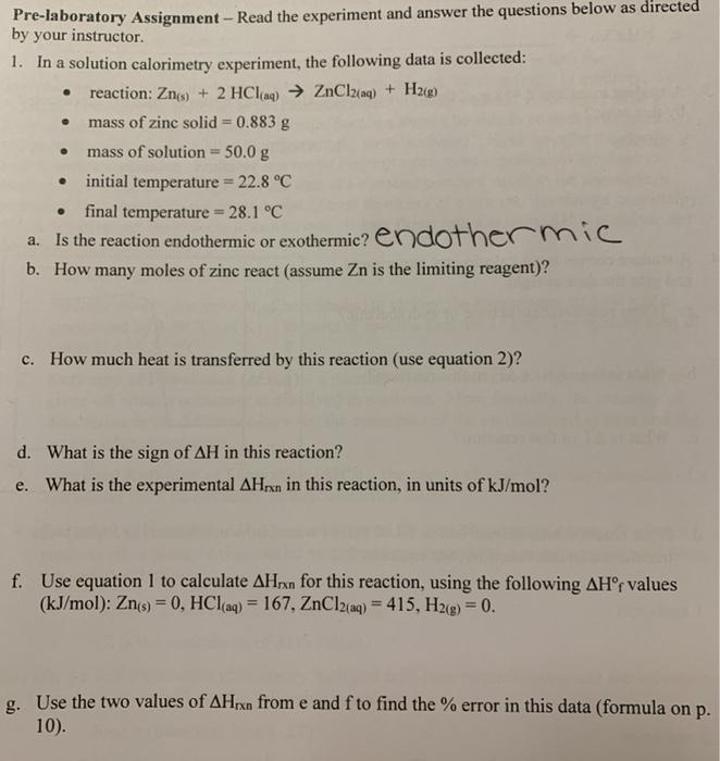 Solved . . Pre-laboratory Assignment - Read the experiment | Chegg.com