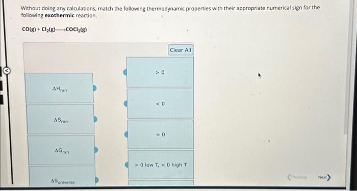 Solved Without doing any calculations, match the following | Chegg.com