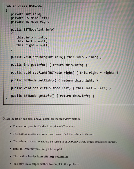 Solved public class BSTNode { private int info; private | Chegg.com