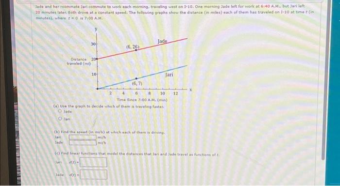 Solved MUS Jade and her roommate Jari commute to work each | Chegg.com