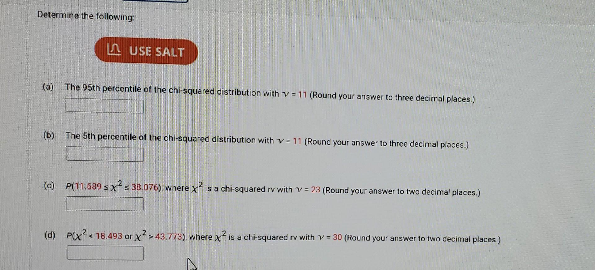 Solved a) The 95th percentile of the chi-squared | Chegg.com