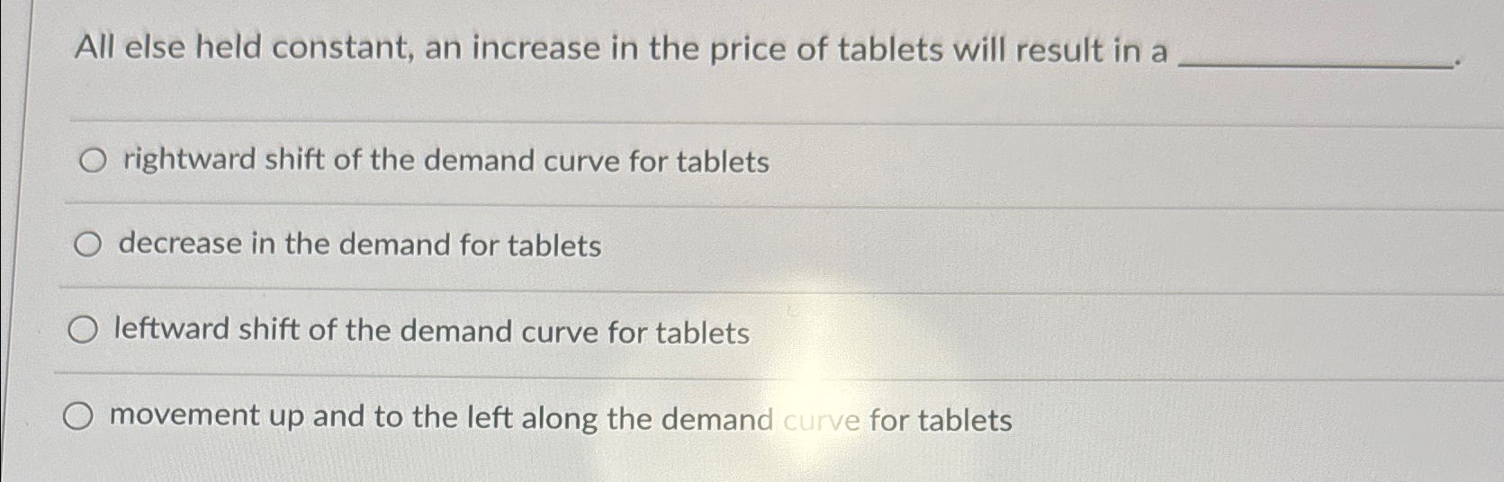 Solved All else held constant, an increase in the price of | Chegg.com