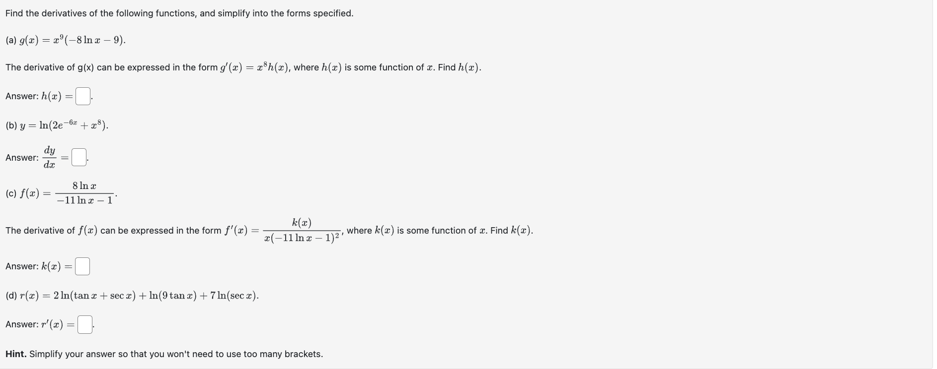 Solved Find the derivatives of the following functions, and | Chegg.com