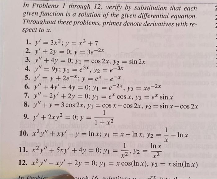 Solved In Problems 1 through 12, verify by substitution that | Chegg.com