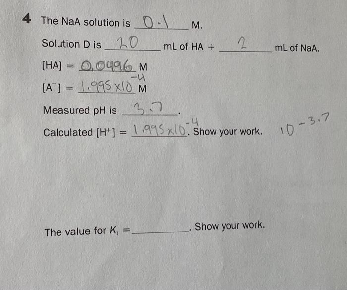 Solved The NaA solution is 0 . I M. Solution D is 20 mL of | Chegg.com Solved The NaA solution is 0 . I M. Solution D is 20 mL of | Chegg.com