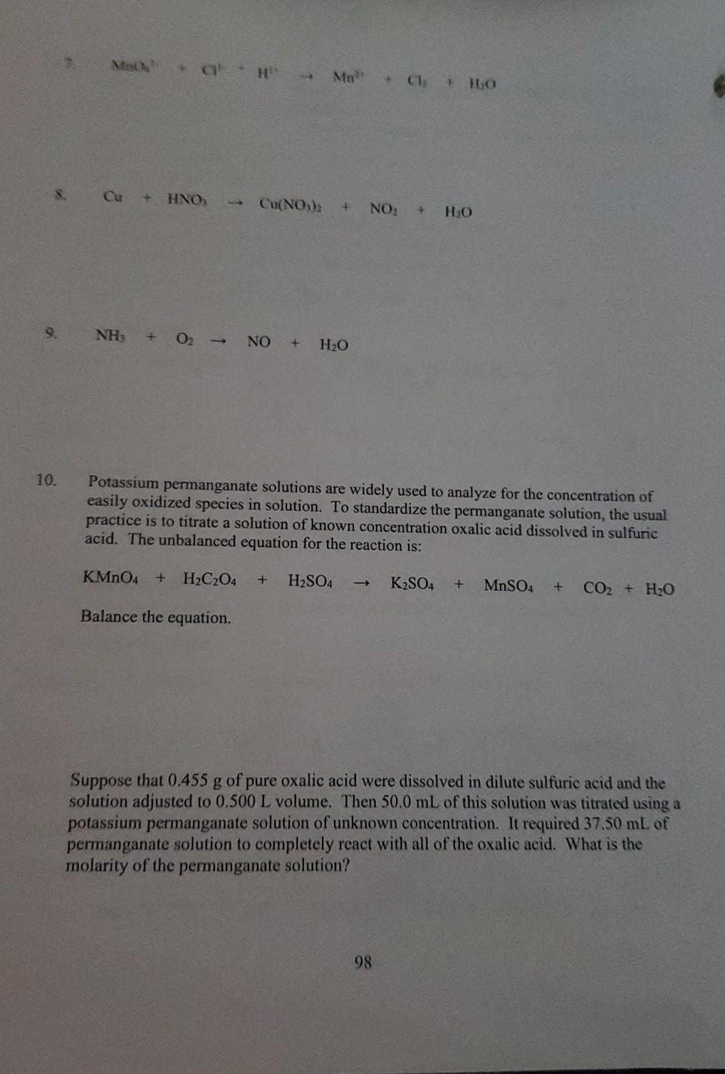 Solved REDOX EQUATIONS PROBLEM SET GOAL NAME: To practice | Chegg.com