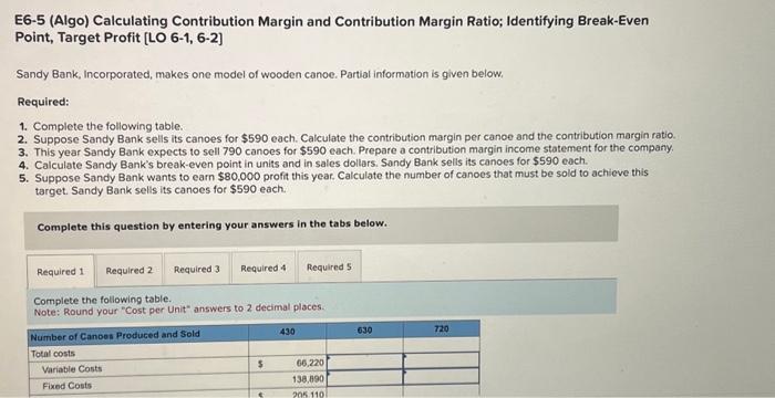 Solved E6-5 (Algo) Calculating Contribution Margin and | Chegg.com