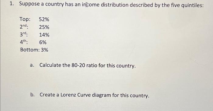 Solved 1. Suppose a country has an in come distribution | Chegg.com