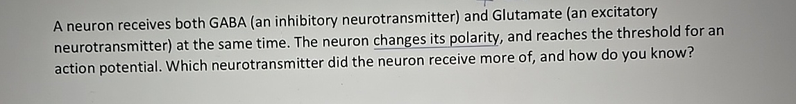 [Solved]: A neuron receives both GABA (an inhibitory neurotr