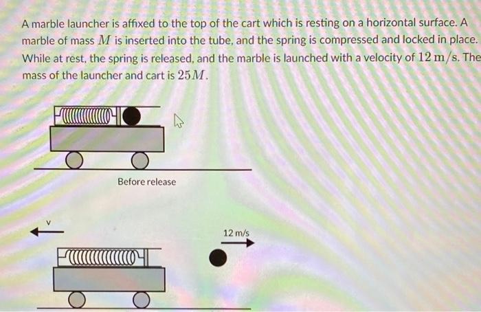Solved A marble launcher is affixed to the top of the cart | Chegg.com