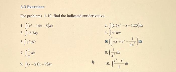 Solved 3.3 Exercises For problems 1-10, find the indicated | Chegg.com