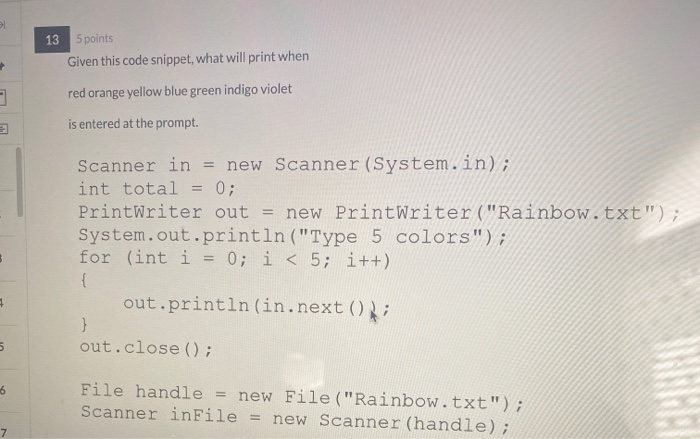 Solved 13 5 points Given this code snippet, what will print | Chegg.com