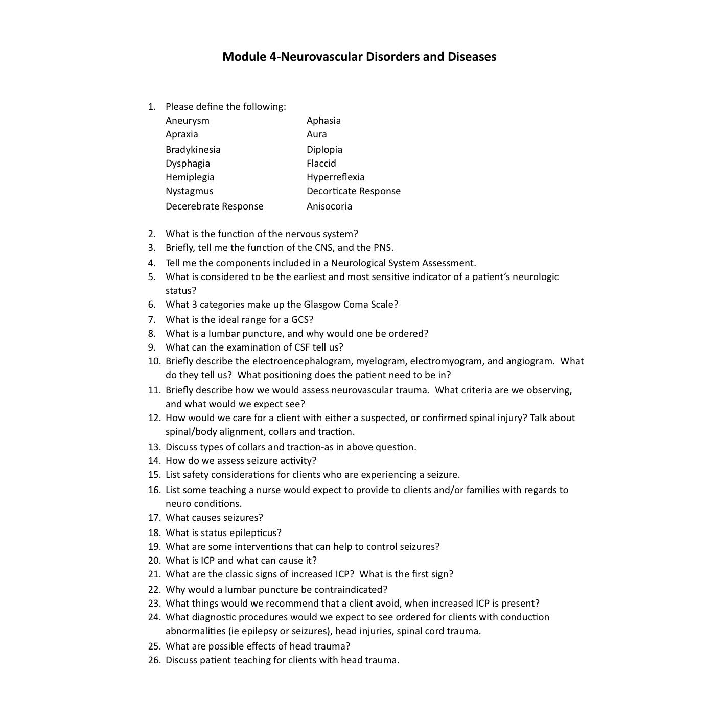 Solved Module 4-Neurovascular Disorders and DiseasesPlease | Chegg.com