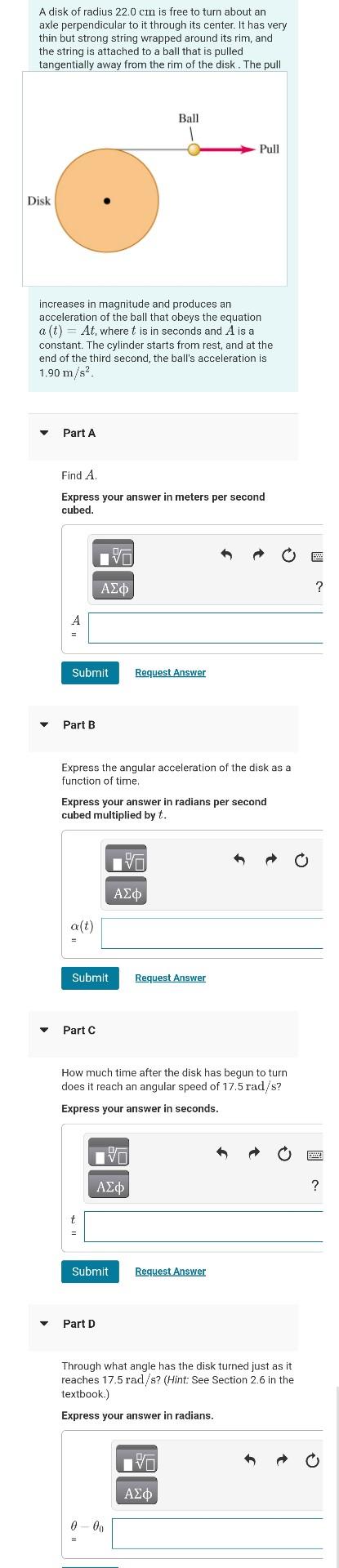 Solved A disk of radius 22.0 ﻿cm is free to turn about | Chegg.com