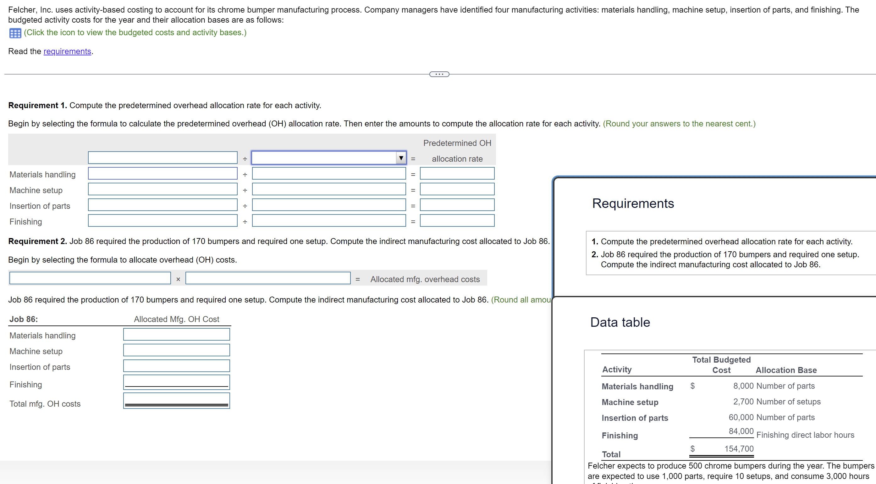 Solved (Click the icon to view the budgeted costs and | Chegg.com