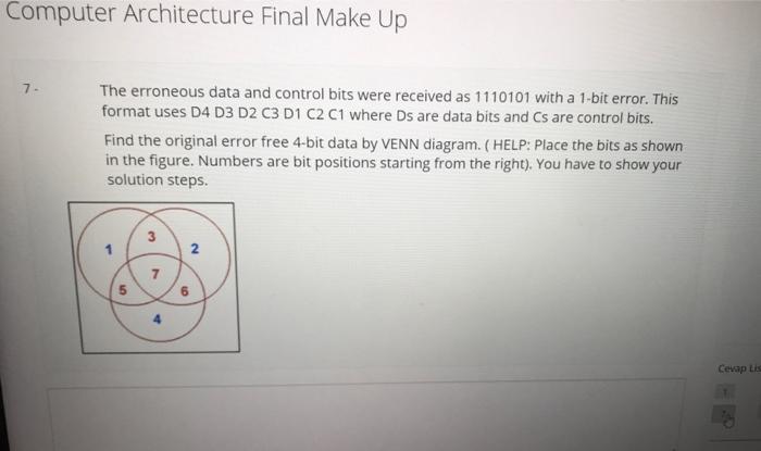 Solved Computer Architecture Final Make Up 7. The erroneous | Chegg.com