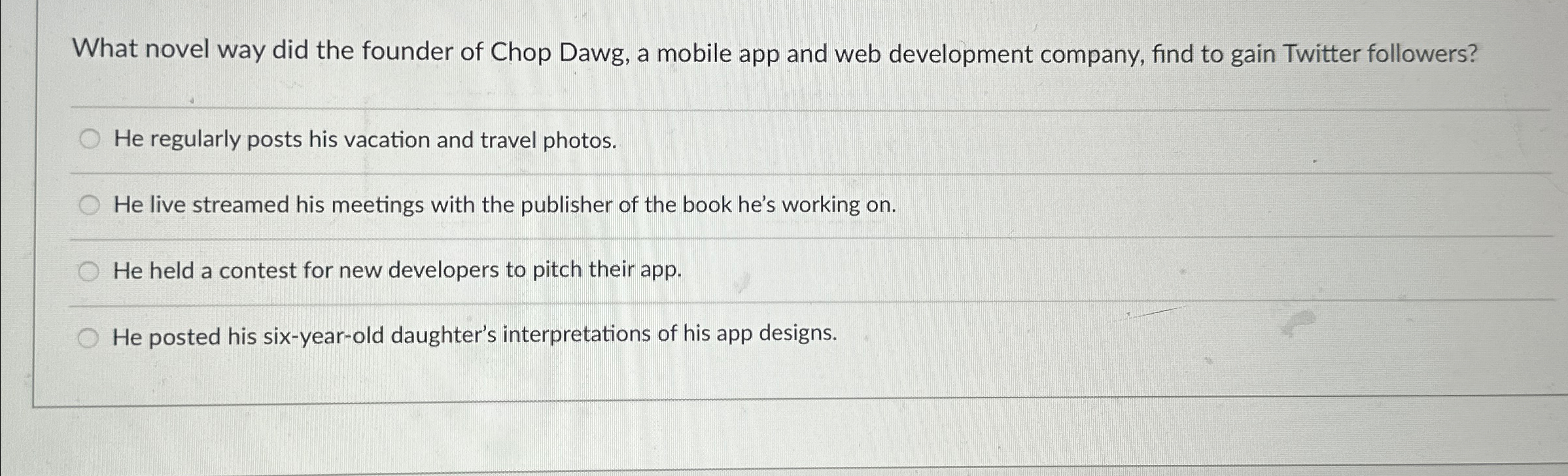Solved What novel way did the founder of Chop Dawg, a mobile | Chegg.com