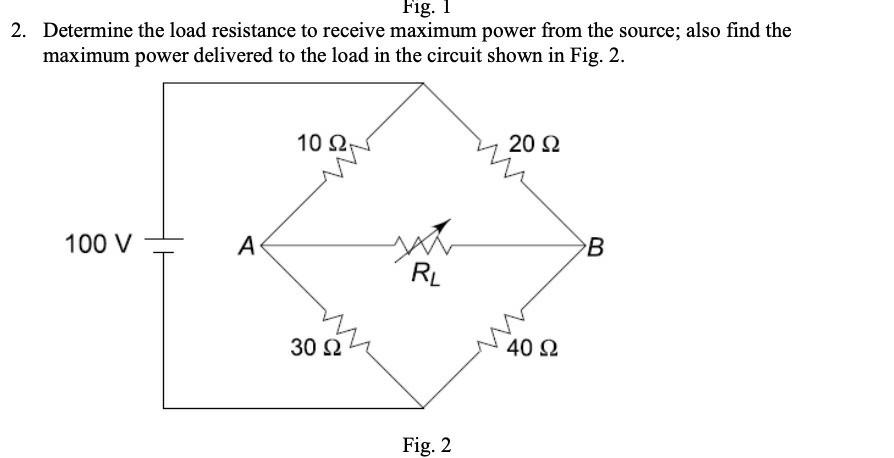 Solved Fig. 1 2. Determine the load resistance to receive | Chegg.com