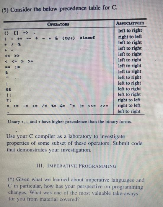 Solved (5) Consider the below precedence table for C. | Chegg.com