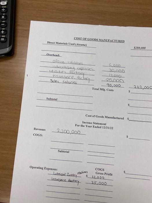 Solved COST OF GOODSMANUFACTURED Direet Materials Used | Chegg.com