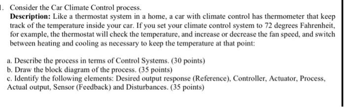 Solved Consider the Car Climate Control process. | Chegg.com