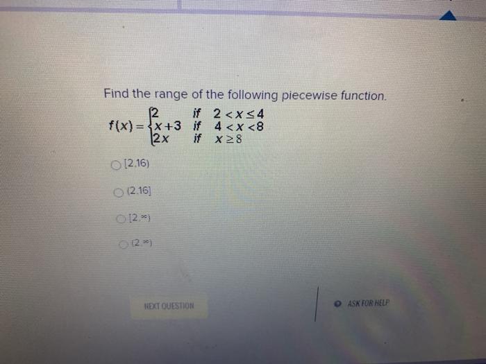 Solved Find the range of the following piecewise function. | Chegg.com