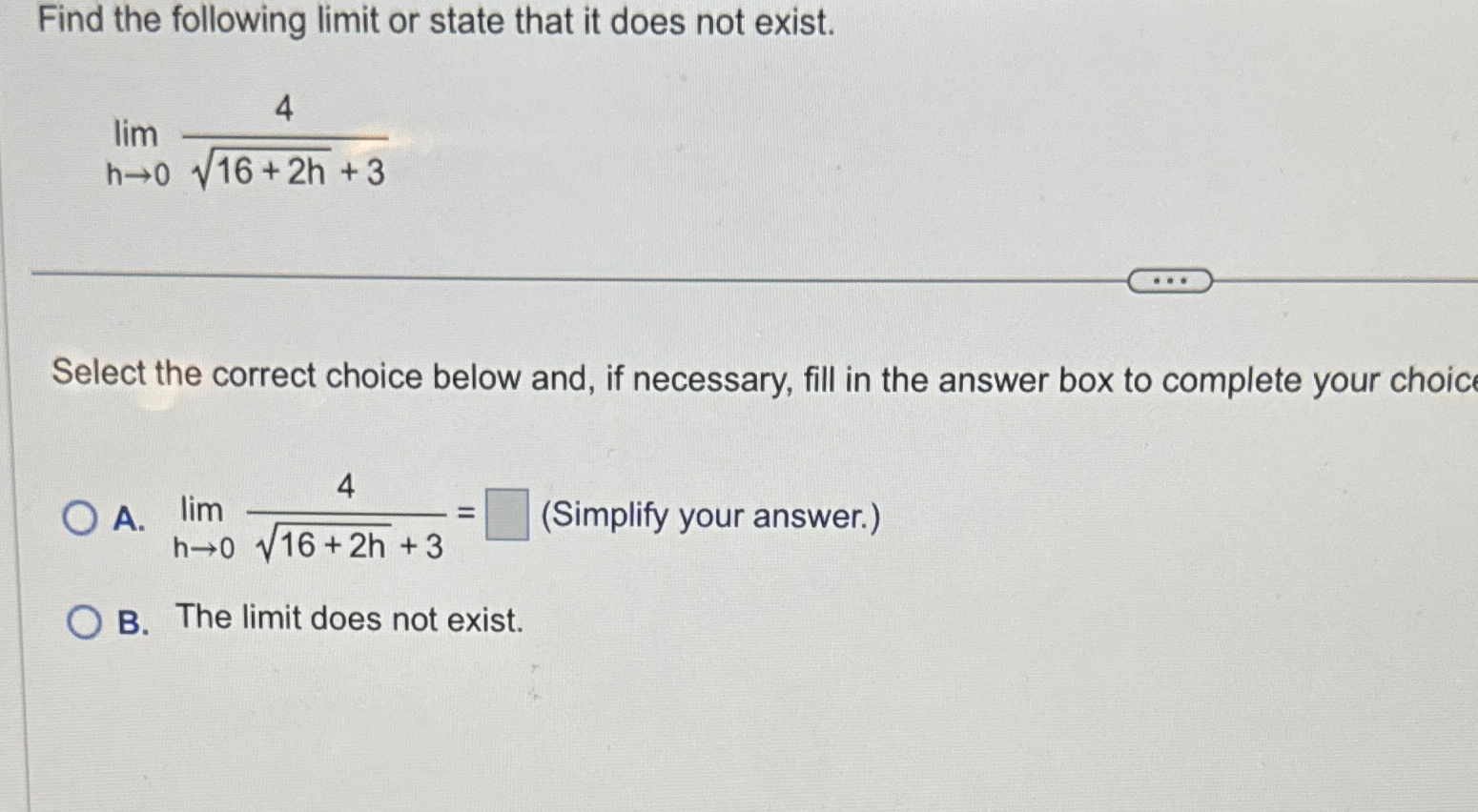 Solved Find the following limit or state that it does not | Chegg.com