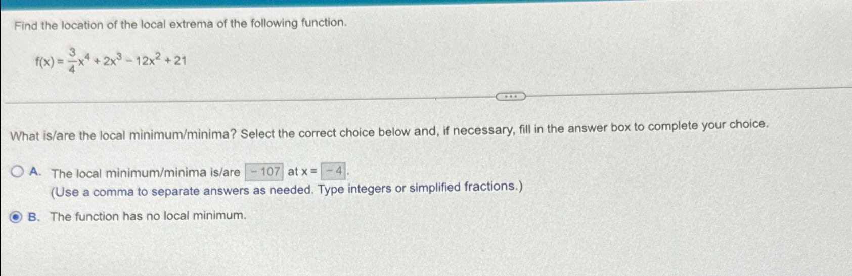 Solved Find the location of the local extrema of the | Chegg.com