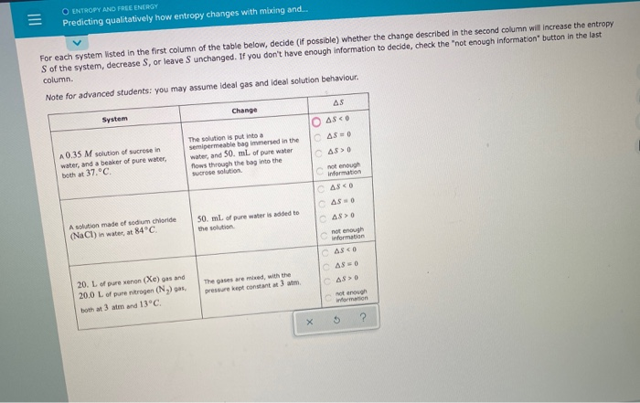 Solved O ENTROPY AND FREE ENERGY Predicting qualitatively | Chegg.com