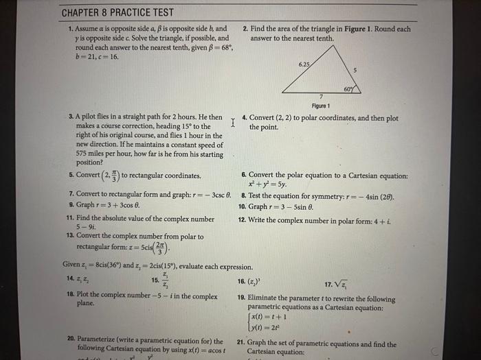 Solved CHAPTER 8 PRACTICE TEST 1. Assume a is opposite side | Chegg.com