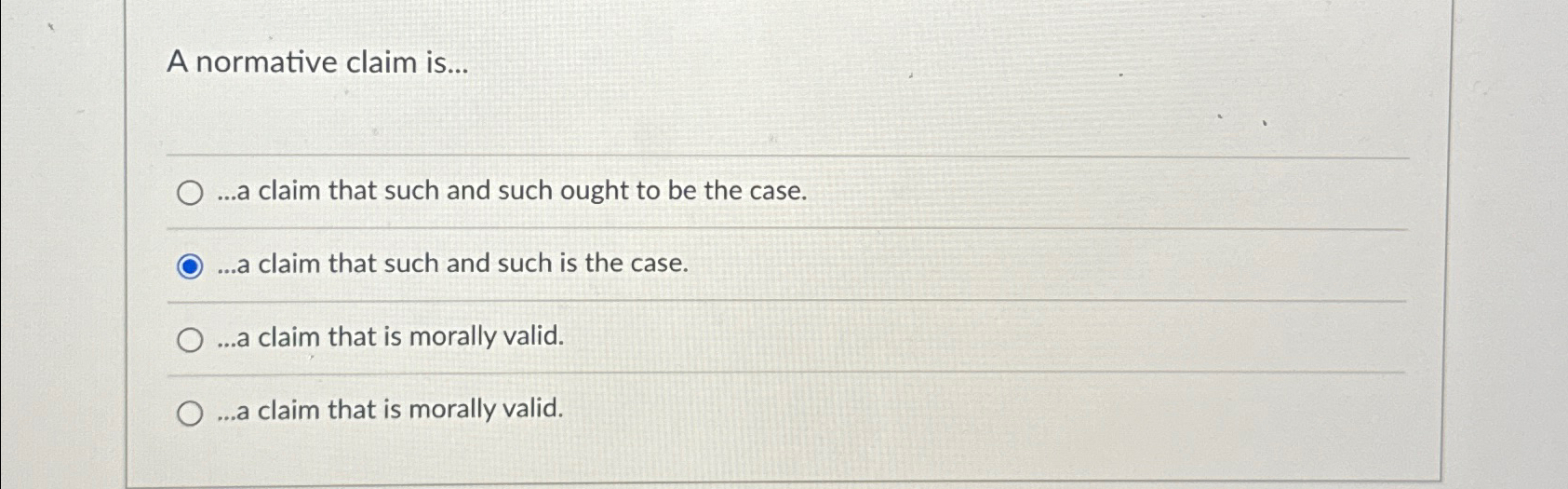 Solved A normative claim is......a claim that such and such | Chegg.com