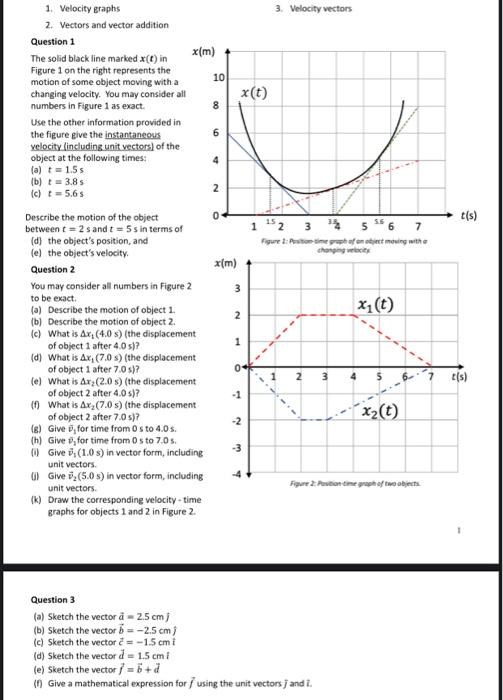 Solved 1. Velocity graphs 3. Velocity v 2. Vectors and | Chegg.com