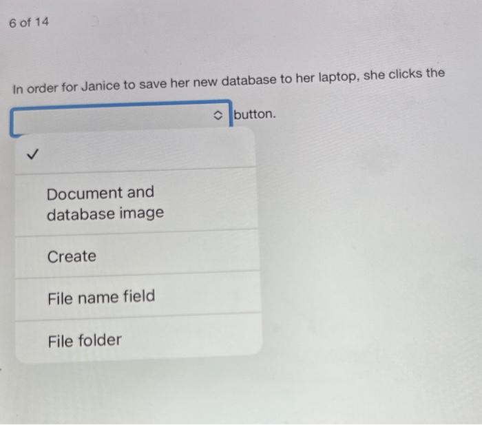 Solved In order for Janice to save her new database to her | Chegg.com