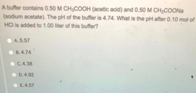 Solved A buffer contains 0.50 M CH3COOH (acetic acid) and | Chegg.com