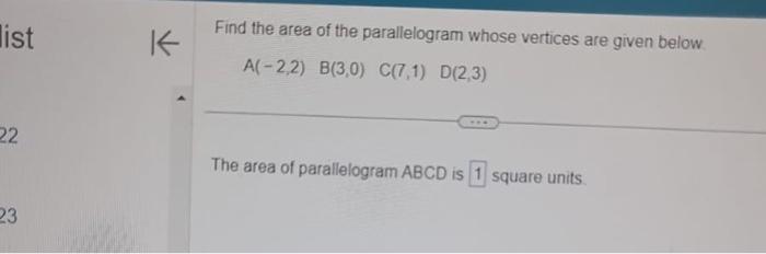 Solved Find The Area Of The Parallelogram Whose Vertices Are