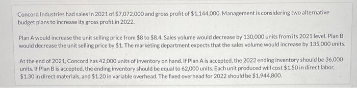 Solved Concord Industries had sales in 2021 of $7,072,000 | Chegg.com