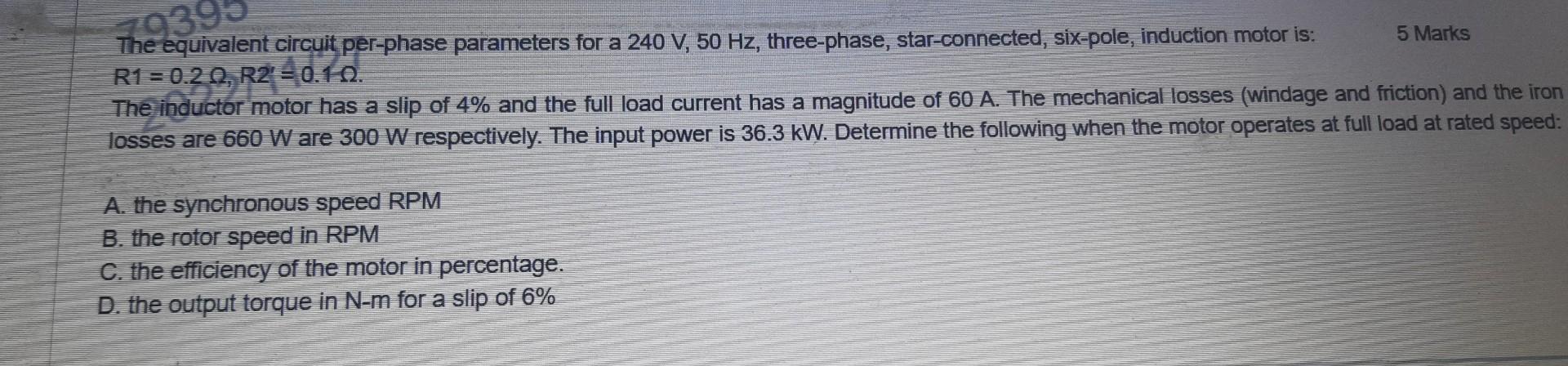 Solved The equivalent circuit per-phase parameters for a 240 | Chegg.com