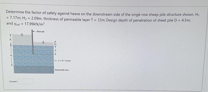 [Solved]: Determine the factor of safety against heave on t