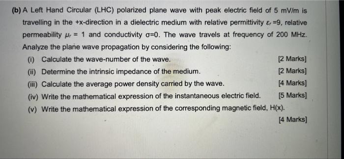 Solved (b) A Left Hand Circular (LHC) polarized plane wave | Chegg.com