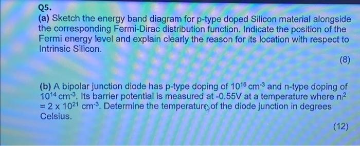 Solved Q5. (a) Sketch the energy band diagram for p-type | Chegg.com