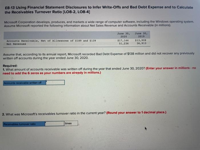 Solved E8-13 Using Financial Statement Disclosures to Infer | Chegg.com
