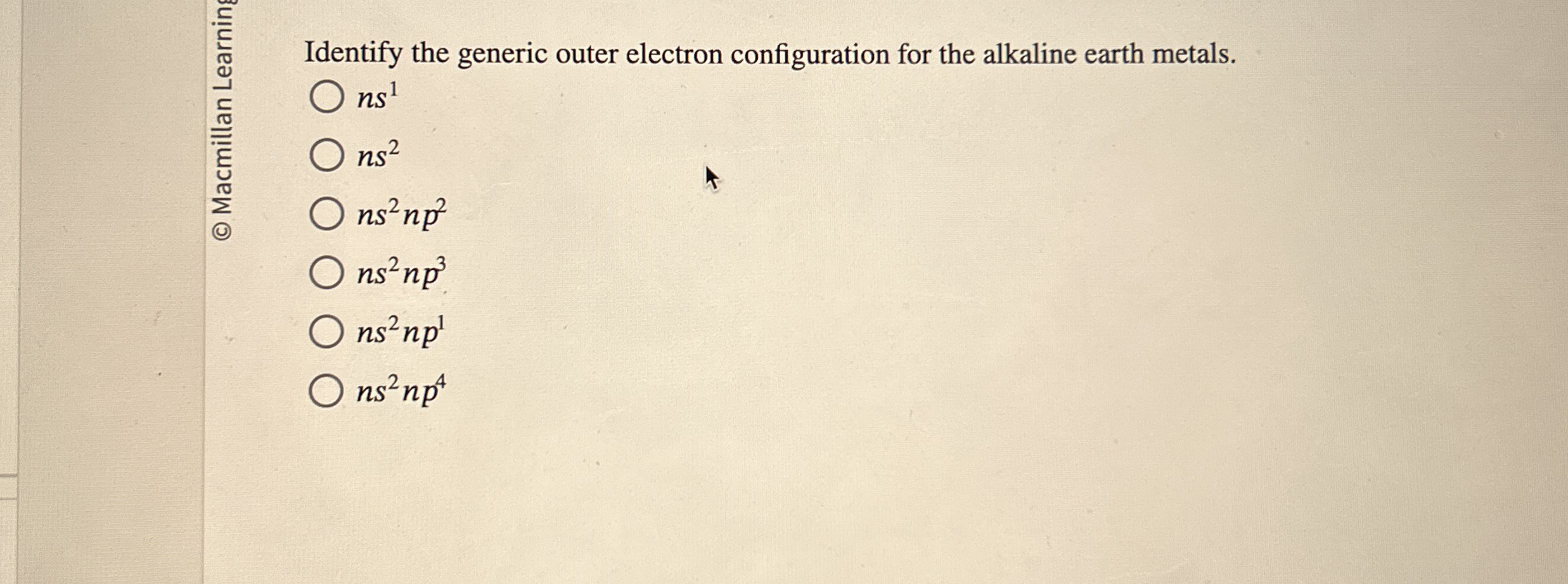 Solved Identify the generic outer electron configuration for | Chegg.com