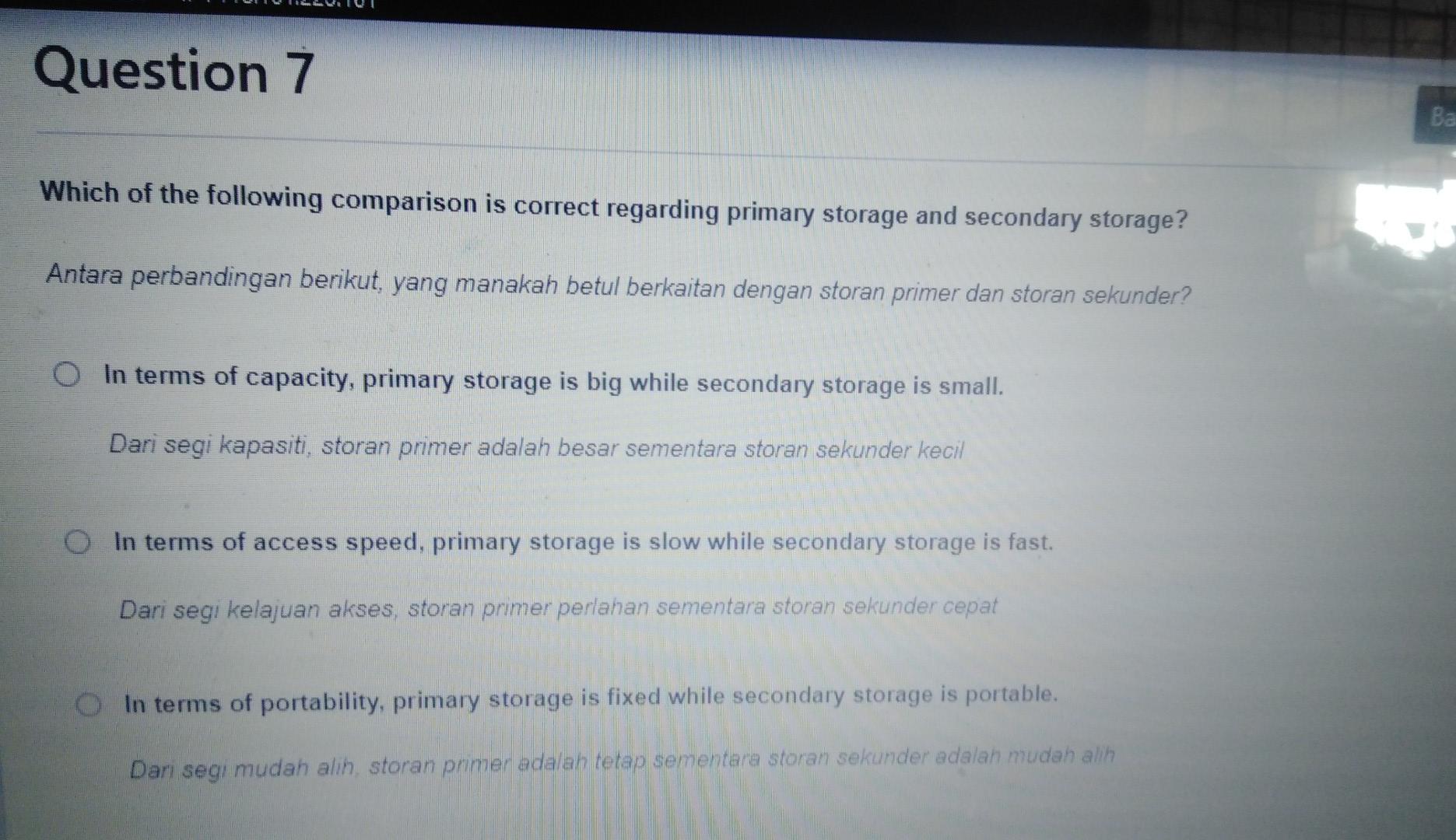 Solved Question 7 Ba Which of the following comparison is | Chegg.com