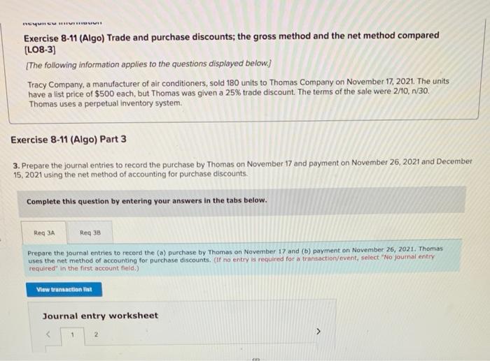Solved MUNCULUS Exercise 8-11 (Algo) Trade and purchase | Chegg.com