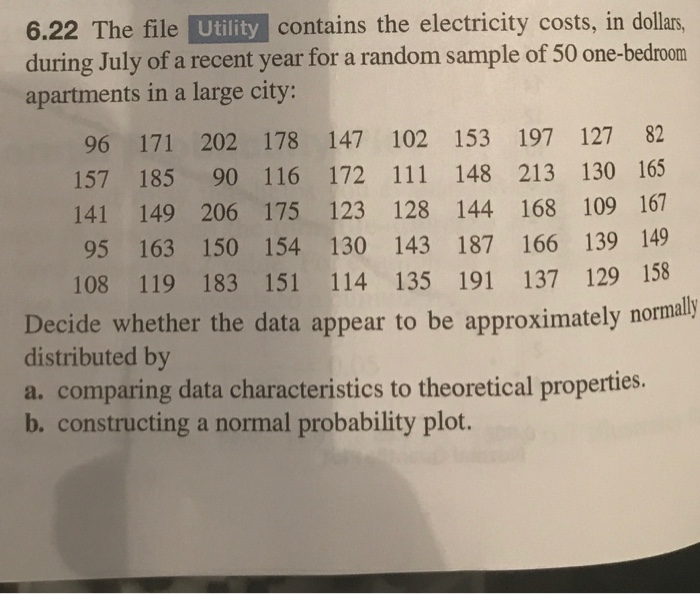 Solved 6.22 The file Utility contains the electricity costs, | Chegg.com