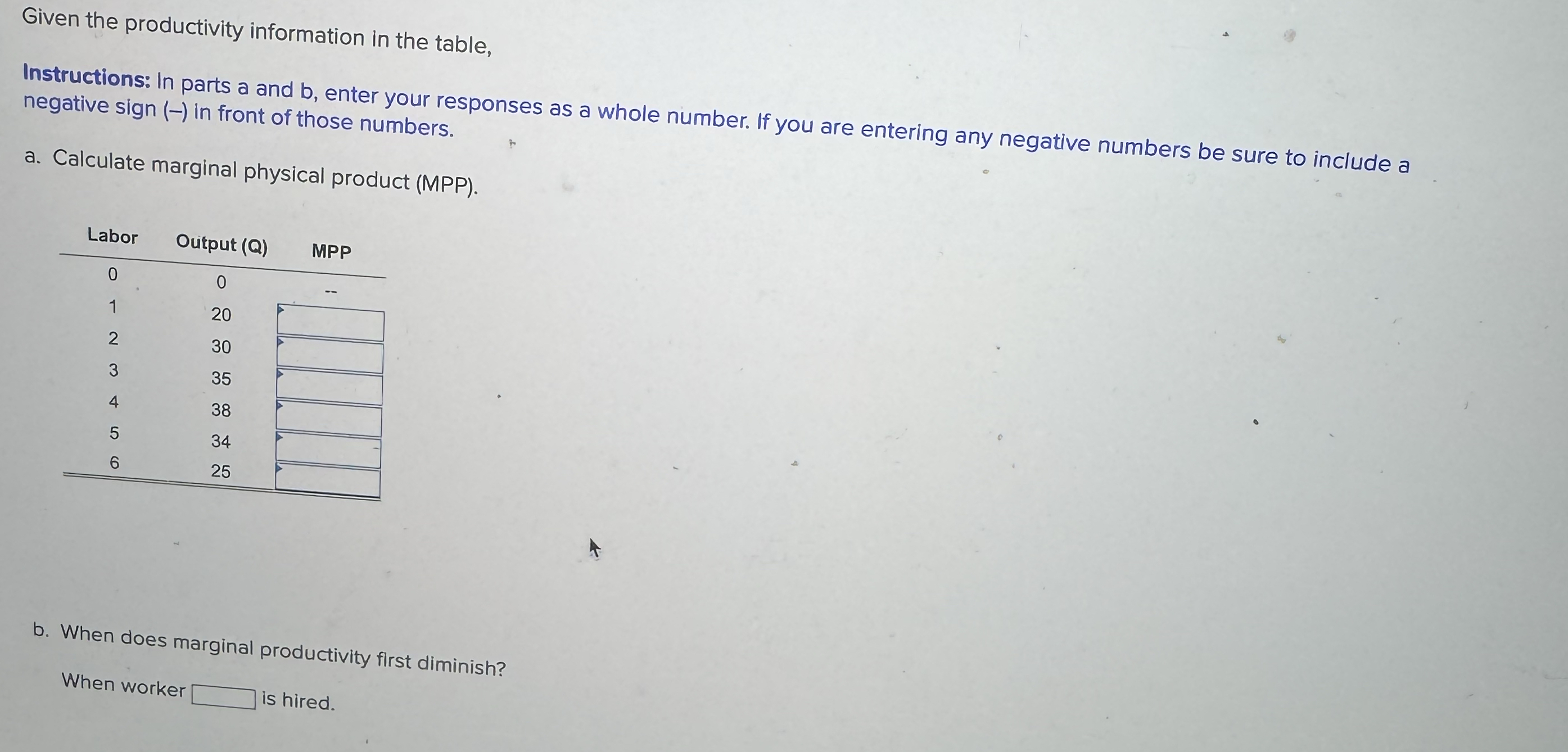 Solved Given the productivity information in the | Chegg.com