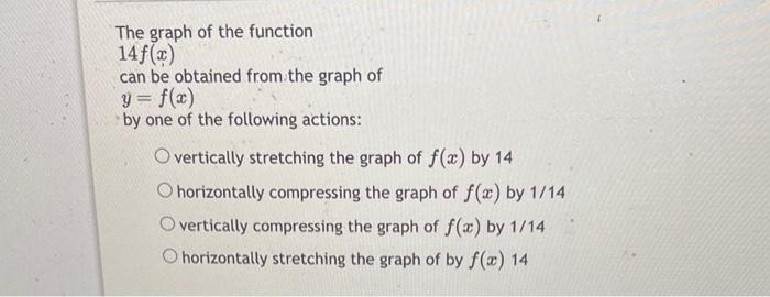Solved The graph of the function 14f(x) can be obtained from | Chegg.com