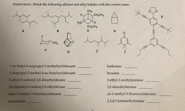 Solved Nomenclature. Match the following alkanes and alkyl | Chegg.com
